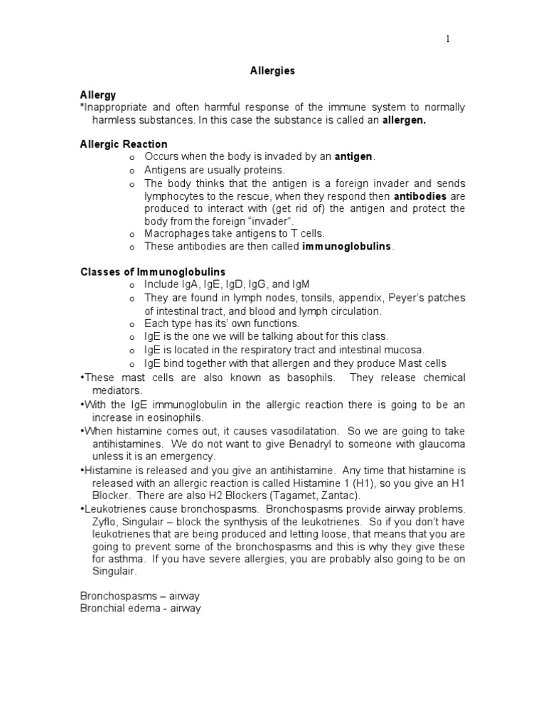 Allergy Outline | PDF | Allergy | Immunology