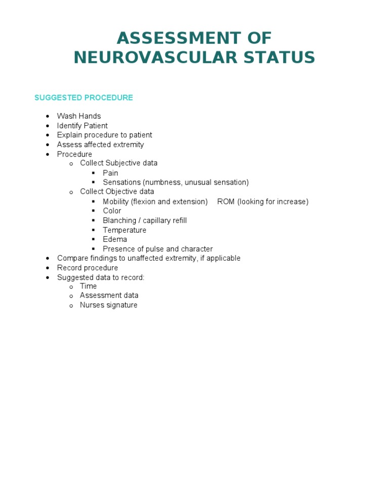 Asmnt of Neurovascular Status | PDF