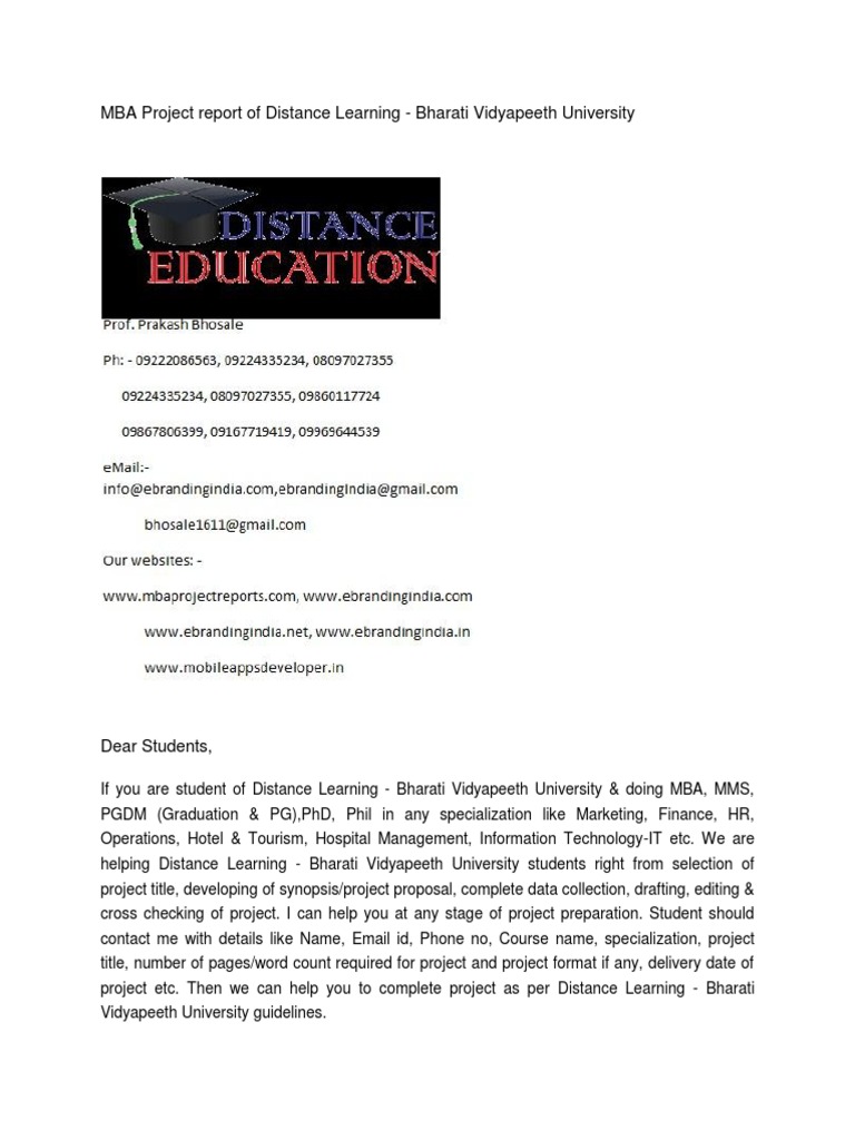 MBA Project Report of Distance Learning - Bharati Vidyapeeth University ...