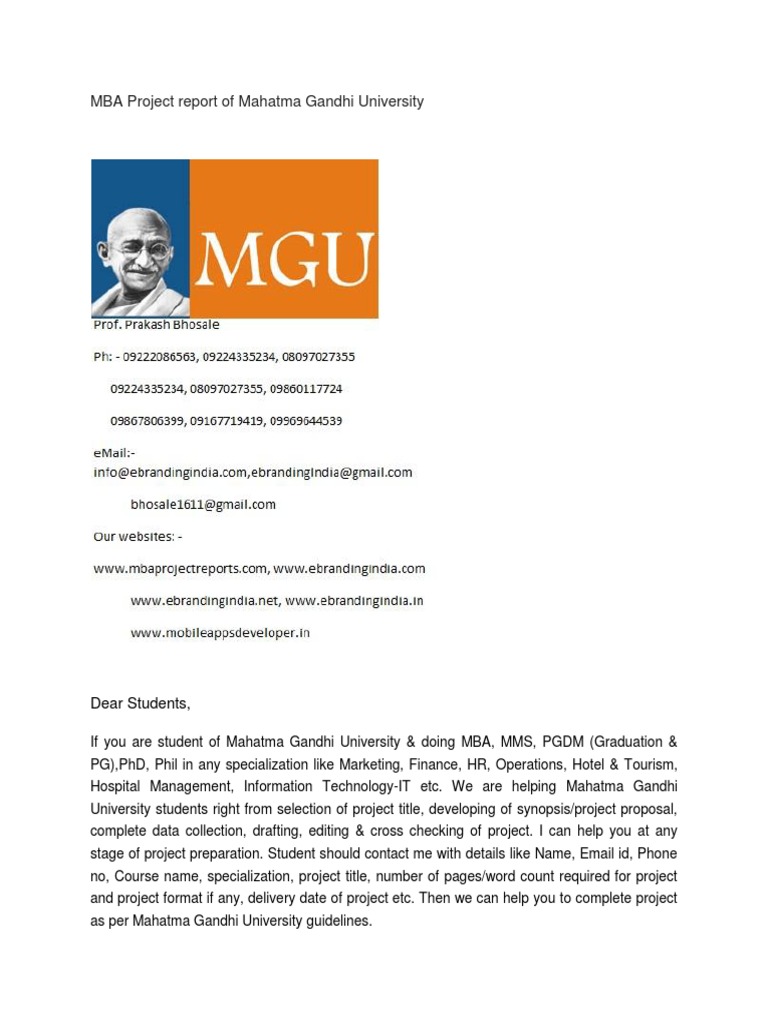 MBA Project Support at MGU | PDF | Master Of Business Administration ...