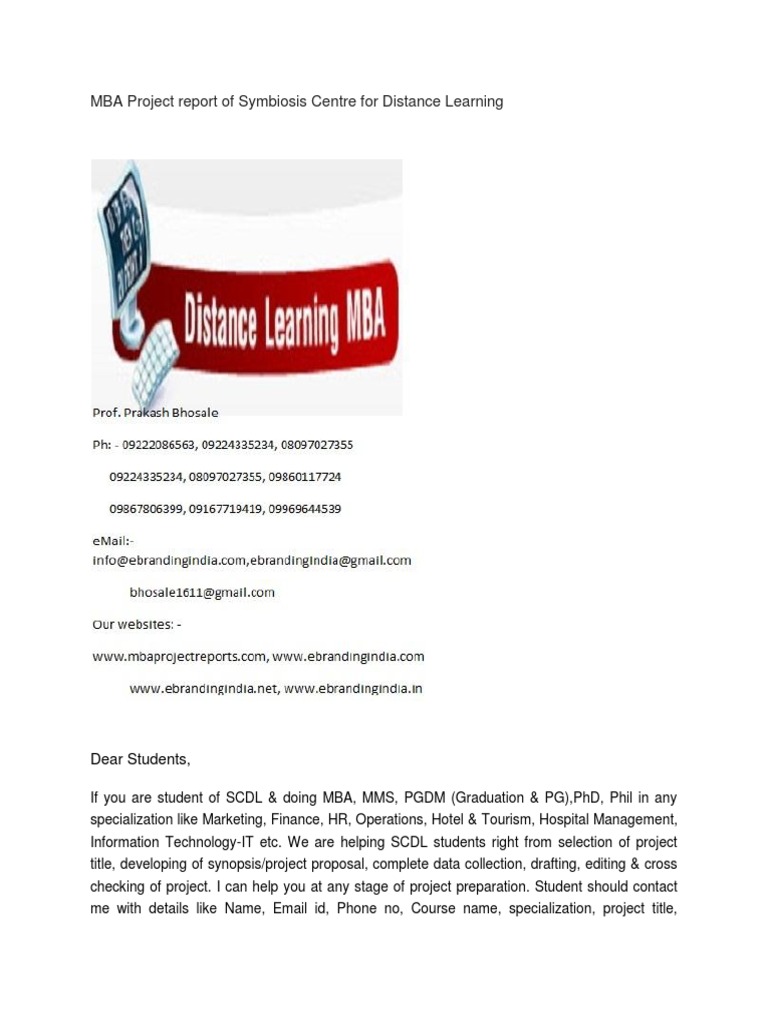 MBA Project Report of Symbiosis Centre For Distance Learning | Download ...
