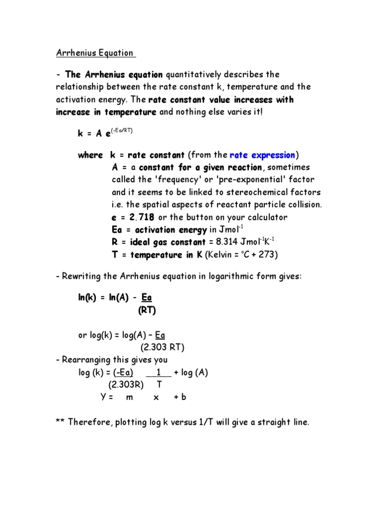 Kin - Arrhenius Equation Notes | PDF