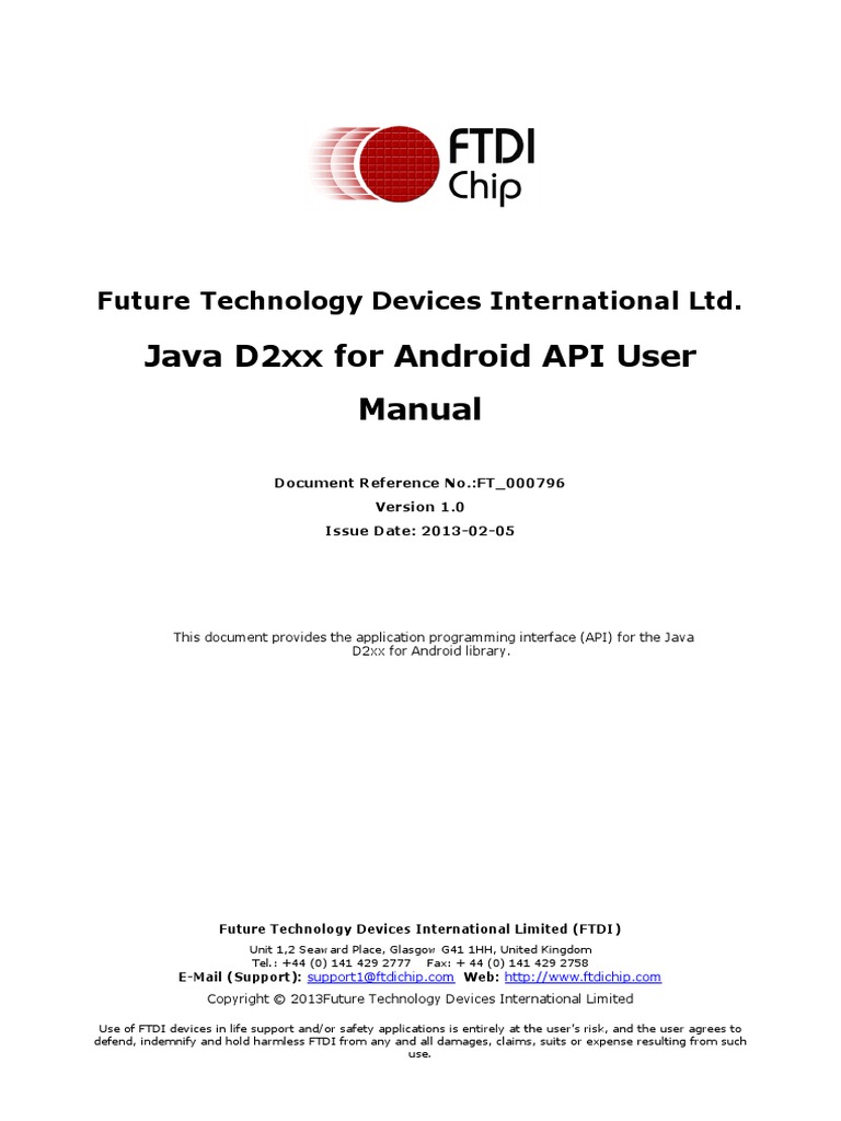 An 233 Java D2xx For Android API User Manual | PDF | Application Programming Interface | Android ...