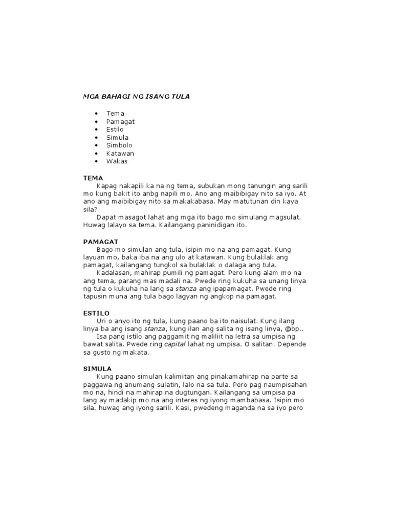 Mga Bahagi NG Isang Tula | PDF