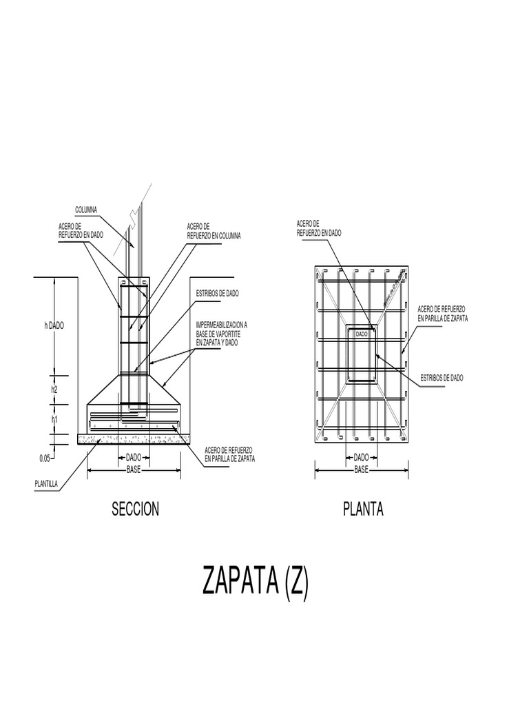 Detalle de Zapata y Dado con Refuerzo | PDF