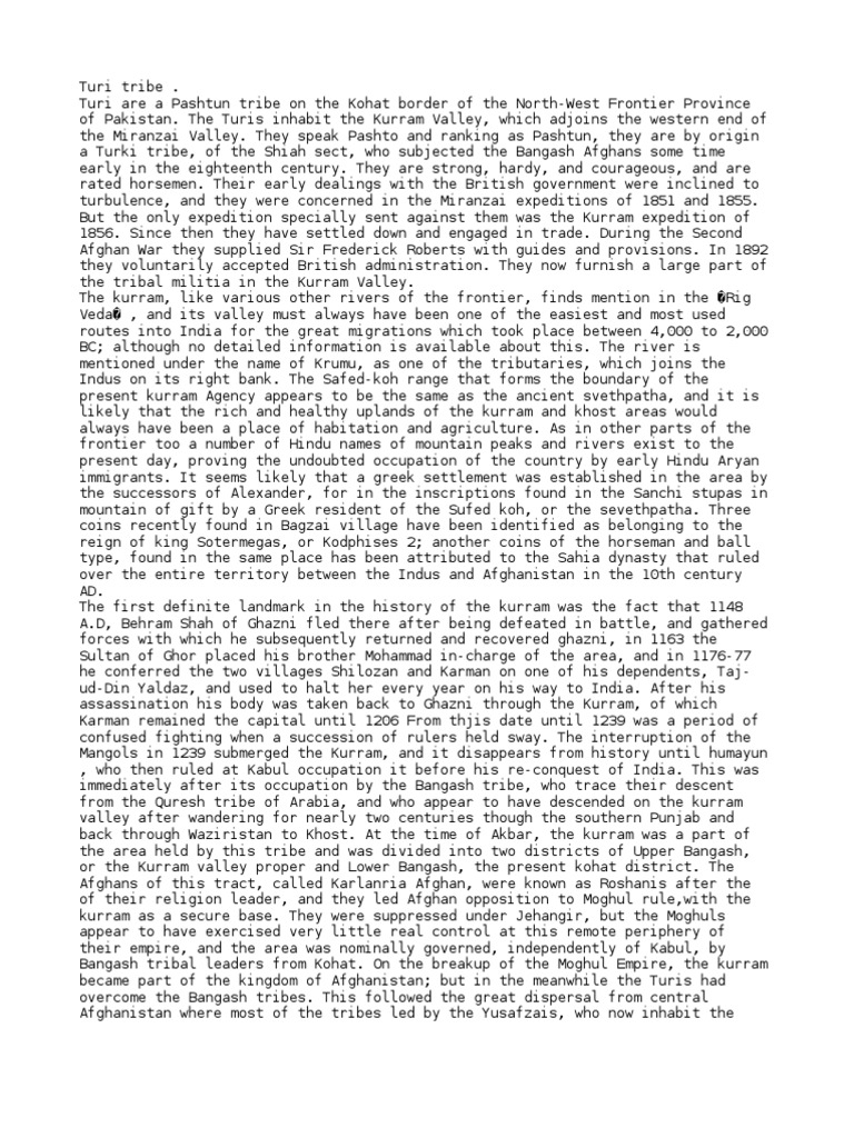 Turi Tribe by Ishrat Hussain Ish | PDF | Pashtuns | Afghanistan