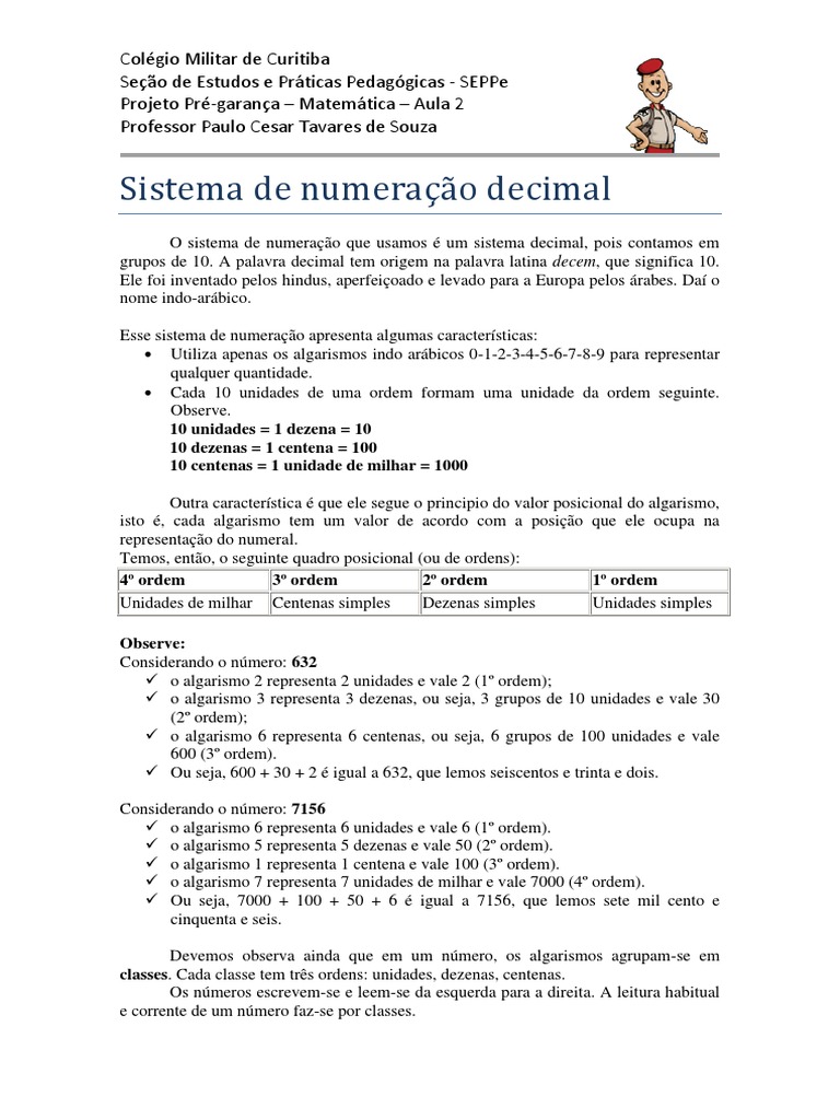 Sistema de numeração decimal: características, valores posicionais e ...