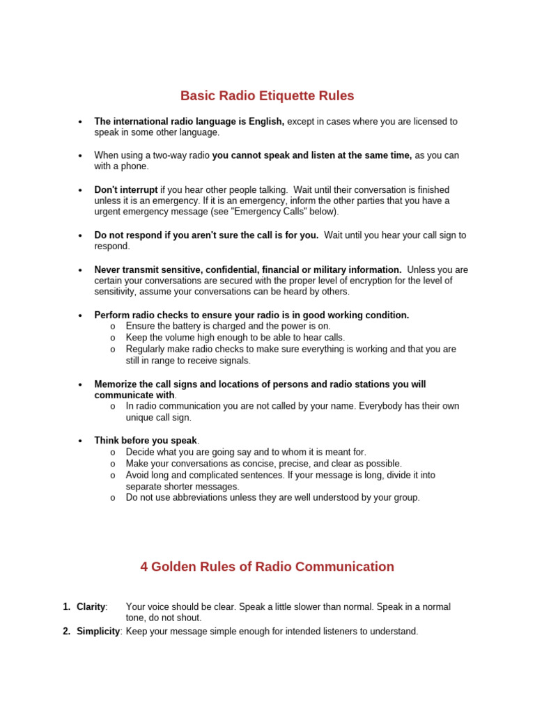 Basic Radio Etiquette Rules | PDF | Radio | Conversation