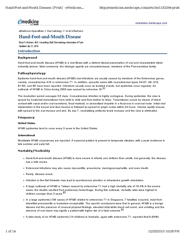Hand Foot and Mouth Disease | Download Free PDF | Infection | Medical ...