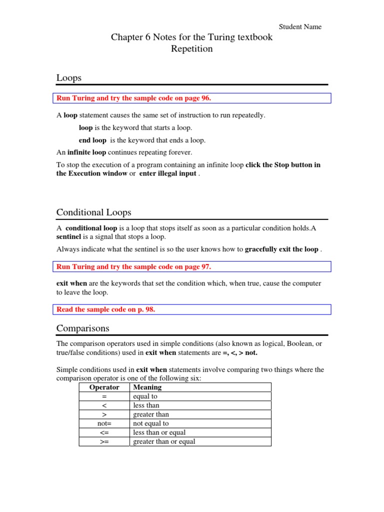 Chapter 6 Notes For The Turing Textbook Repetition: Run Turing and Try ...