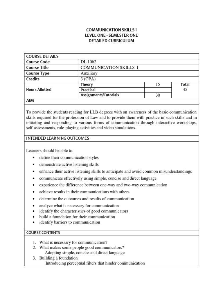 Communication Skills I | Download Free PDF | Communication | Test ...