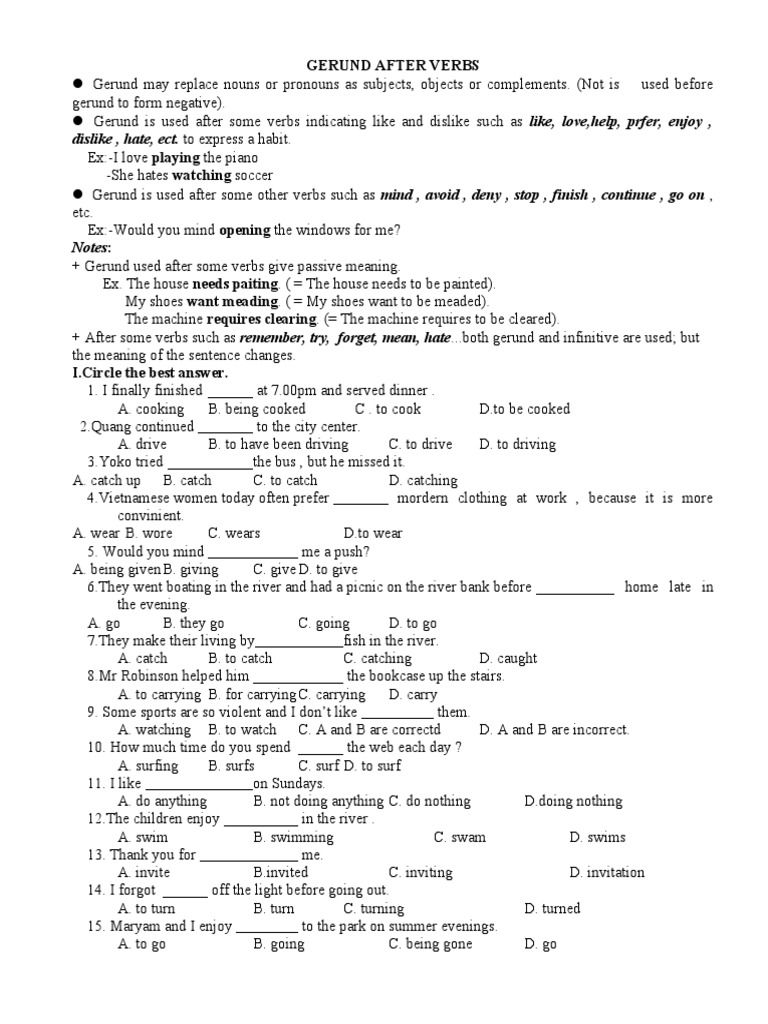 Gerund After Verbs | PDF | Verb | Grammar