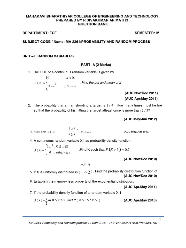 Probability and Random Process | PDF | Probability Density Function | Autocorrelation