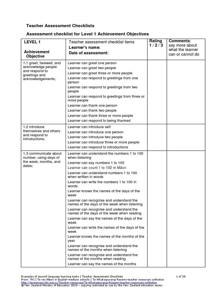 Teacher Assessment Checklists | PDF | Second Language Acquisition ...