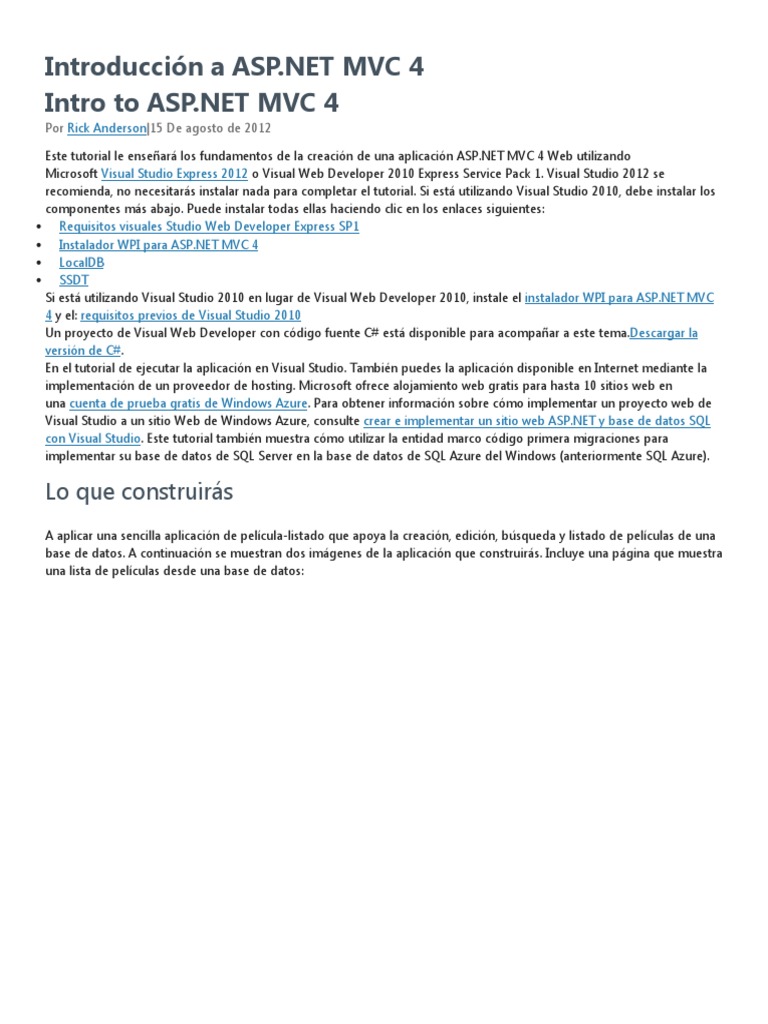 Introduccion A ASP MVC4 | PDF | Hipervínculo | HTML