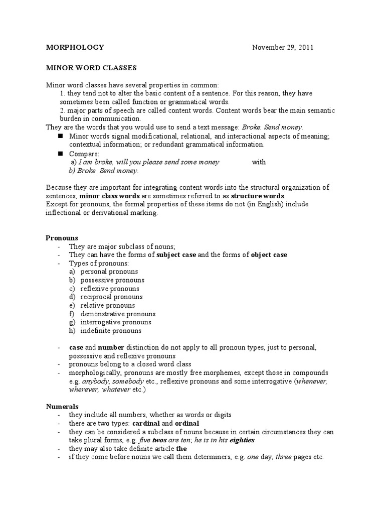 Understanding Minor Word Classes | PDF | Morphology (Linguistics) | Word