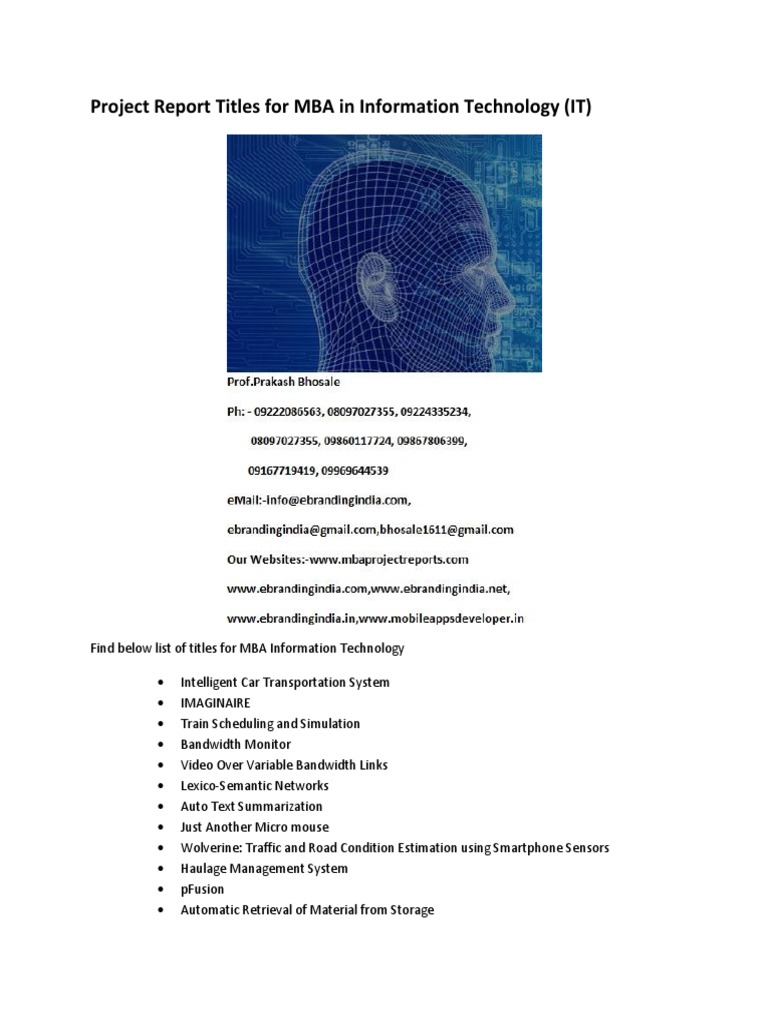 Project Report Titles For MBA in Information Technology | Download Free ...