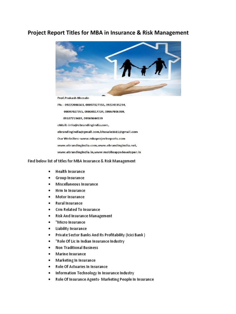 Project Report Titles For MBA in Insurance | PDF | Google | Insurance