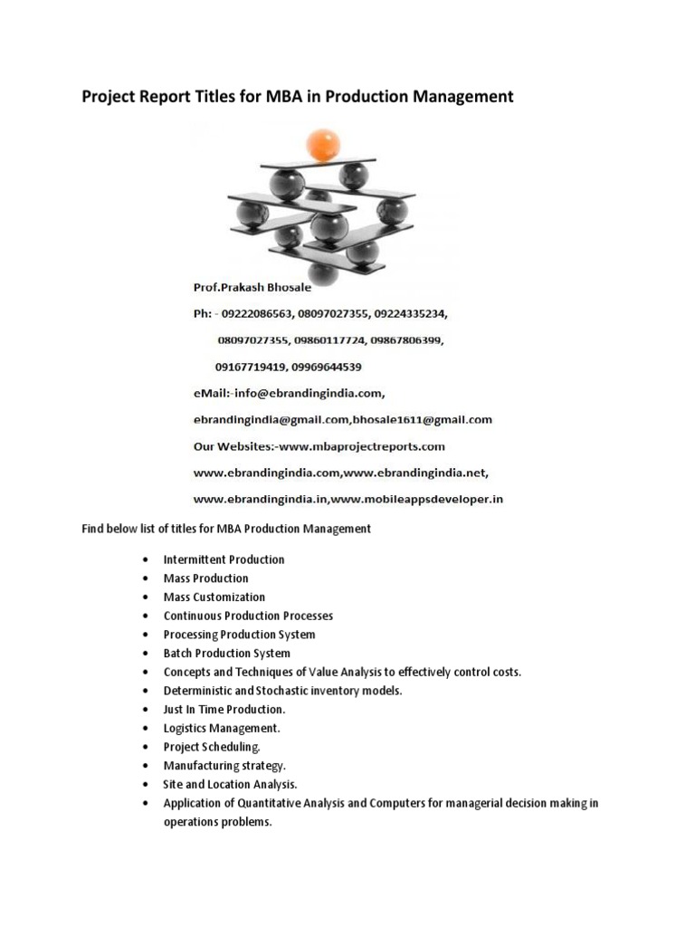 Project Report Titles For MBA in Production Management | PDF ...