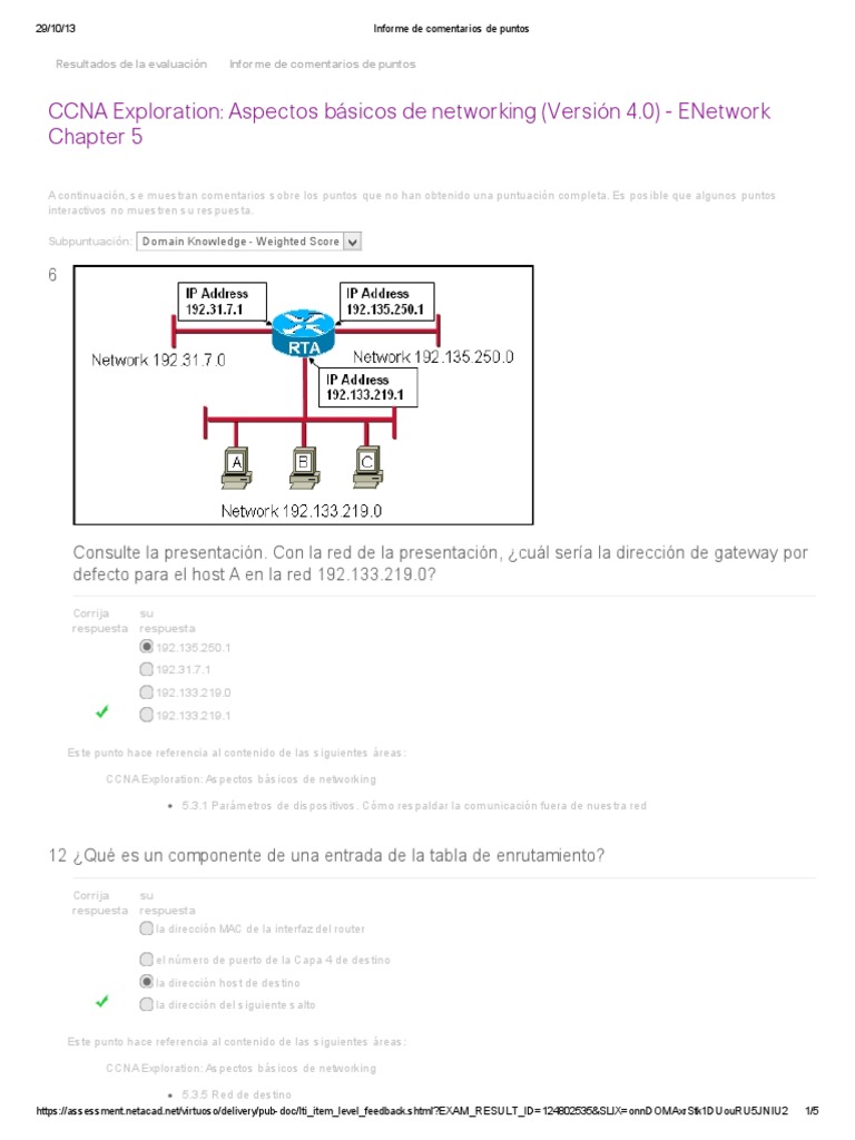 CCNA Exploration Aspectos Básicos de Networking (Versión 4.0) - Enetwork Informe de Comentarios ...