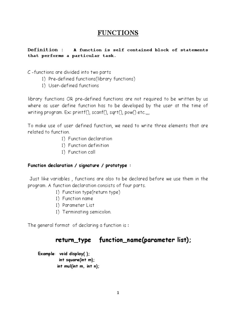 Functions: Definition | PDF | Parameter (Computer Programming) | Subroutine