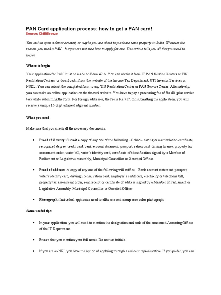 PAN Card Application Process in India | PDF | Government | Business