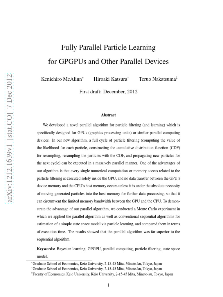 Fully Parallel Particle Learning | PDF | Parallel Computing | Monte ...