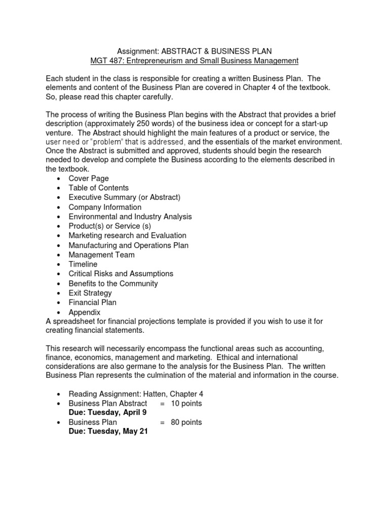 Business Plan Abstract Assignment | PDF | Business