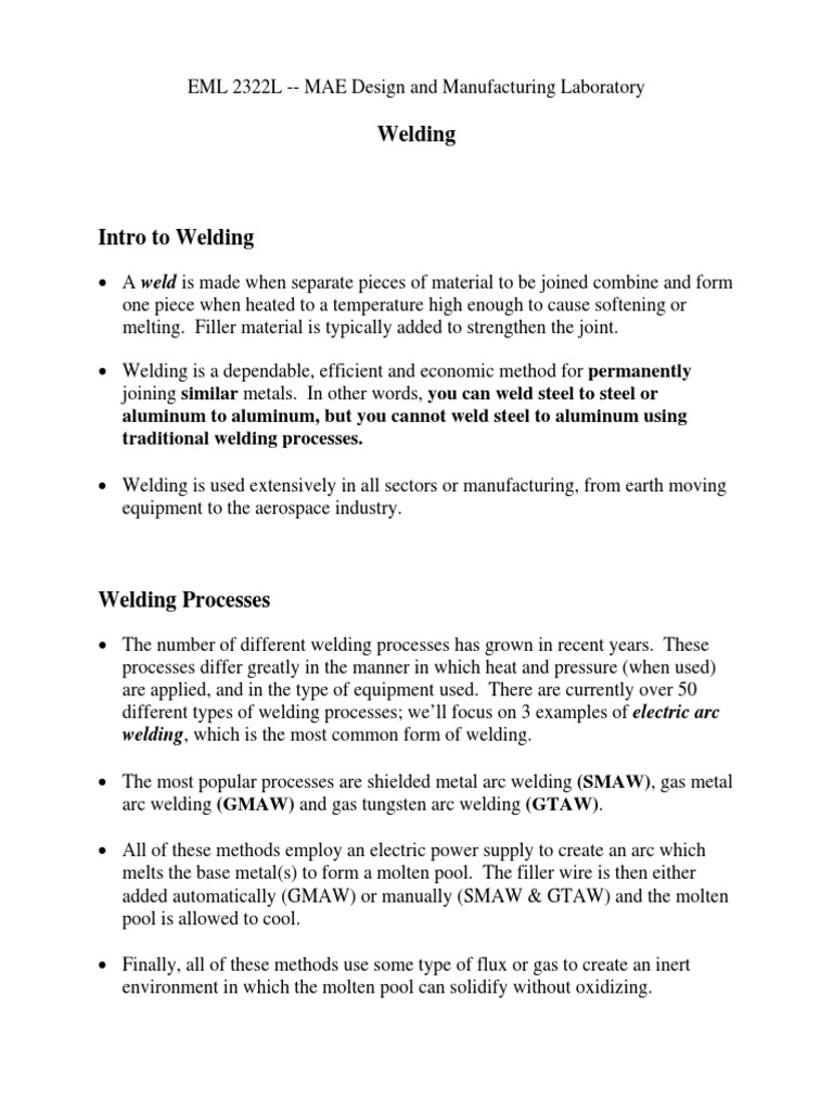 EML 2322L - Welding - MAE Design and Manufacturing Lab | PDF | Welding ...