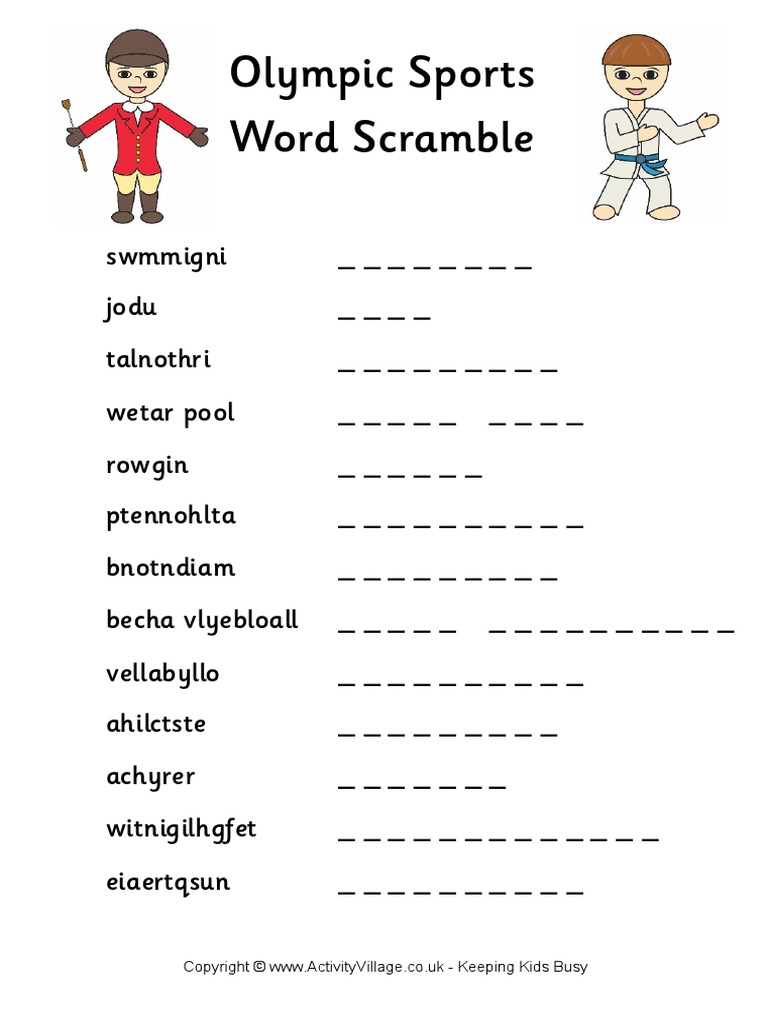 Olympic Sports Word Scramble 1 | PDF