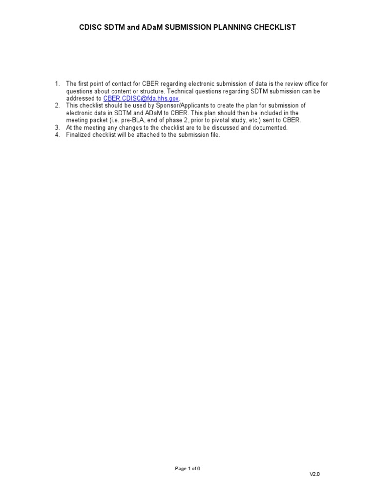 CDISC SDTM and ADaM Submission Planning Checklist 9-13-13 | PDF ...