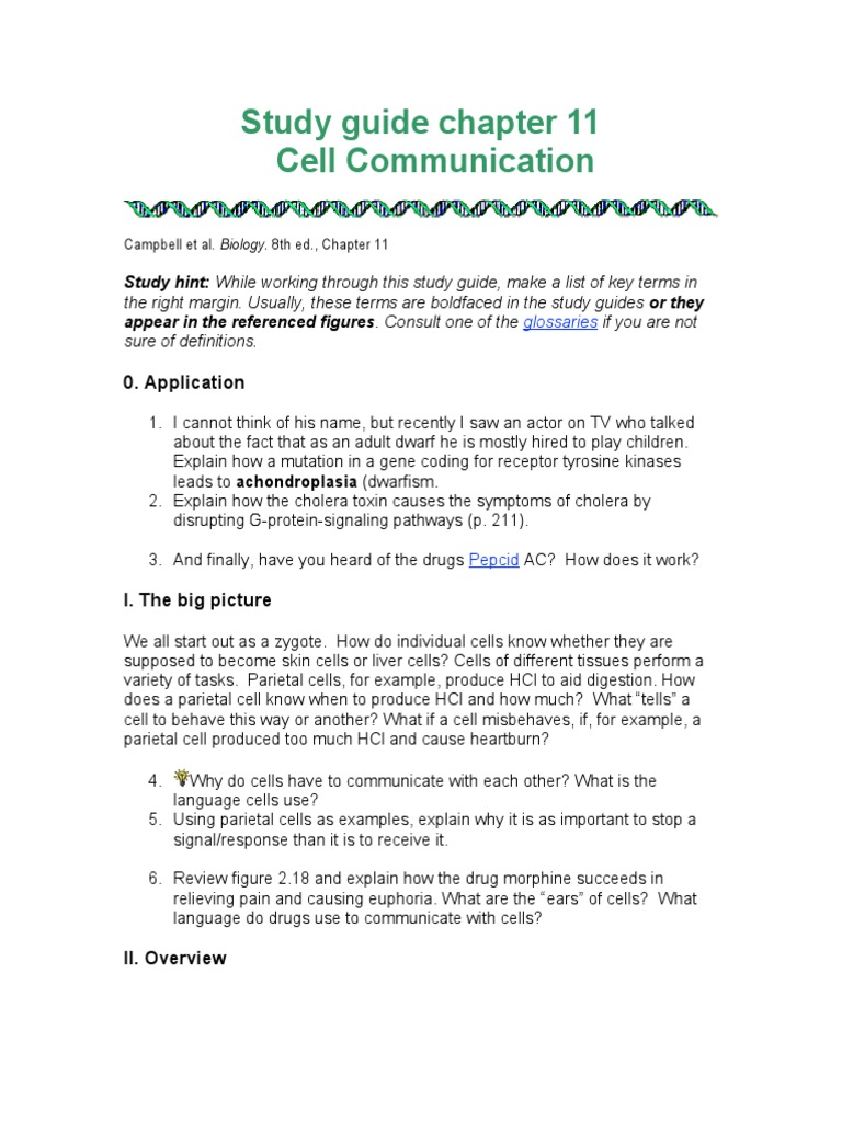 Study Guide Chapter 11 Cell Communication: 0. Application | PDF ...