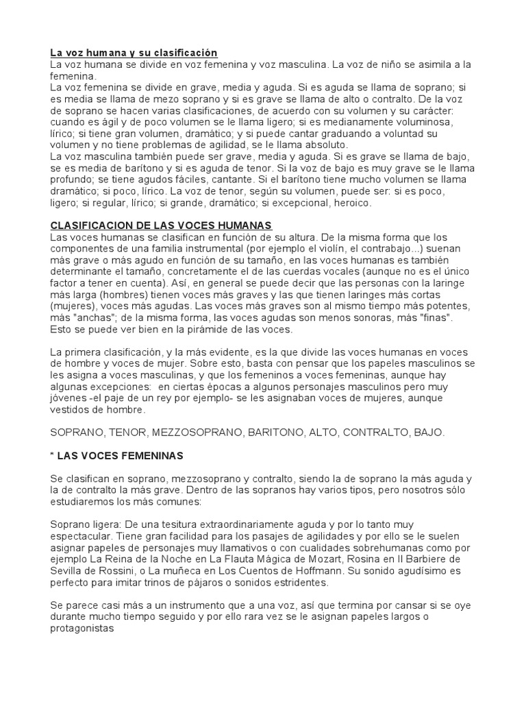 La Voz Humana y Su Clasificación