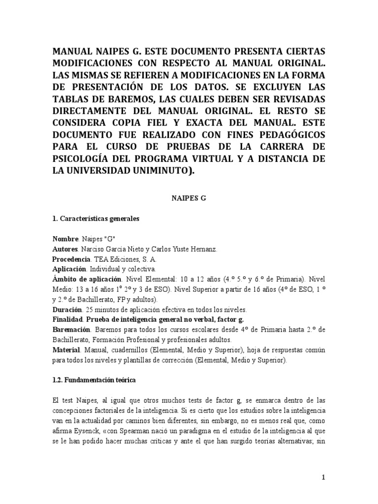 Manual del Test de Naipes G | PDF | Jugando a las cartas | Conocimiento