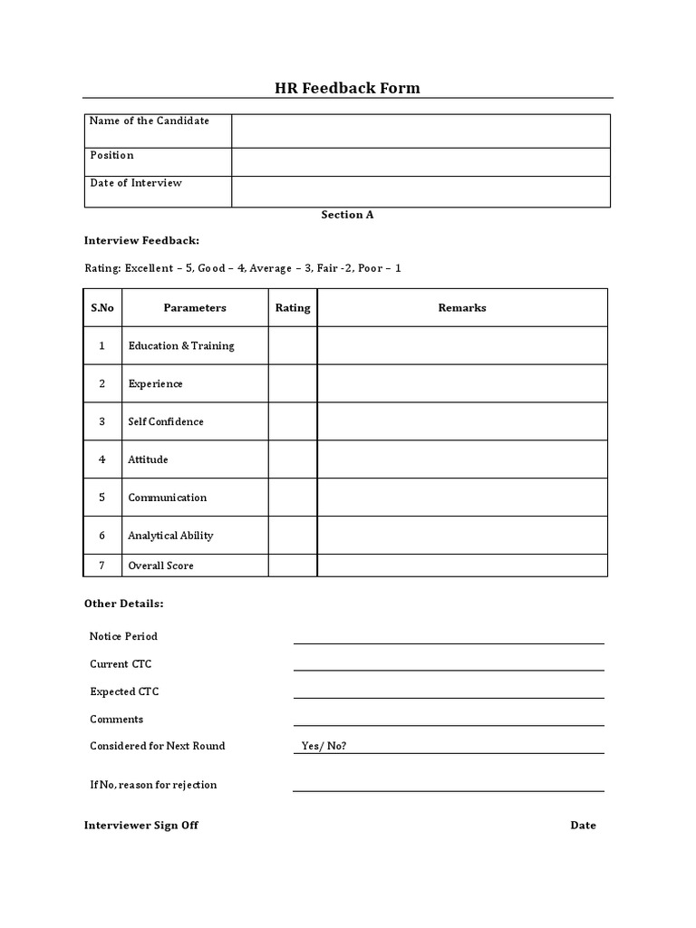 HR Interview Feedback Form Template | PDF | Career & Growth | Business