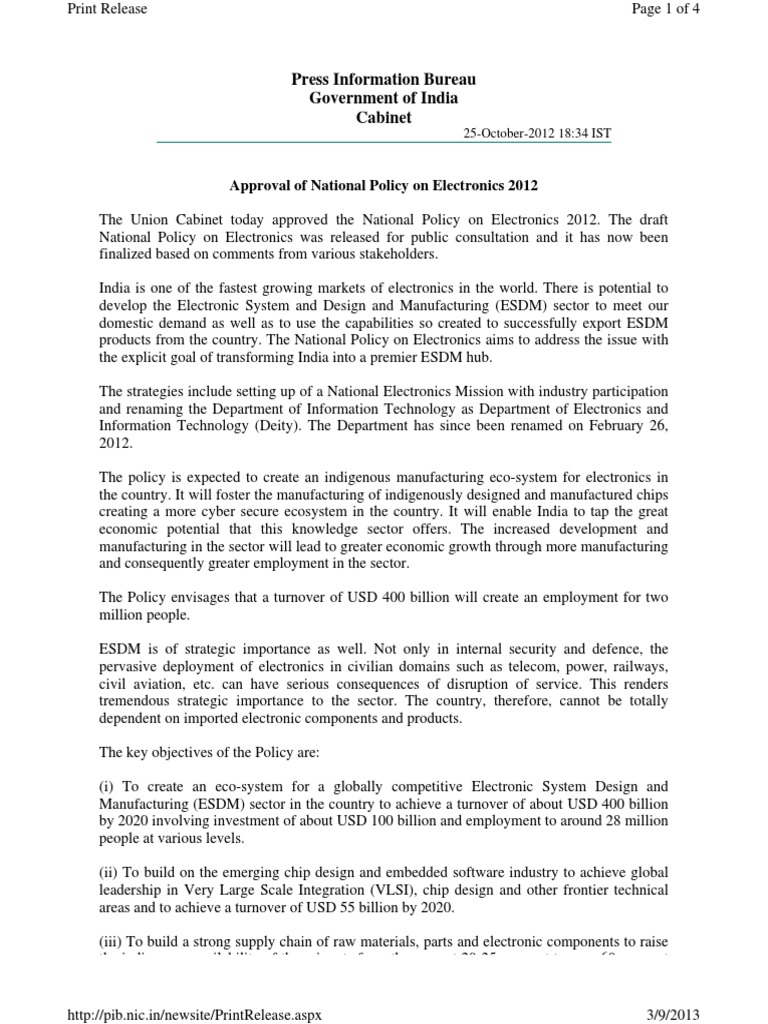 National Electronics Policy 2012 | PDF | Exports | Semiconductor Device ...