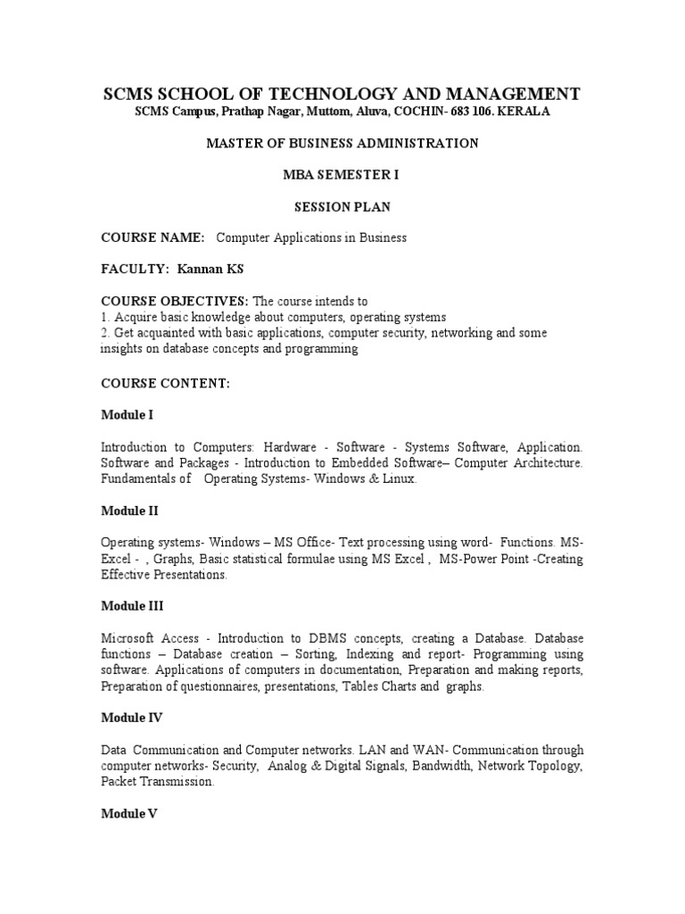 Batch10 Computer Appl in Business COURSE PLAN | PDF | Operating System ...