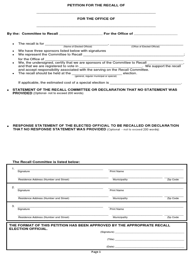 Recall Petition | Notary Public | Government
