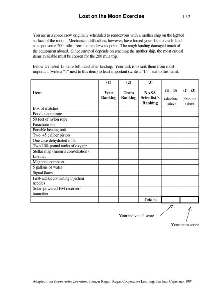 Lost On The Moon Exercise | PDF | Outer Space | Spaceflight