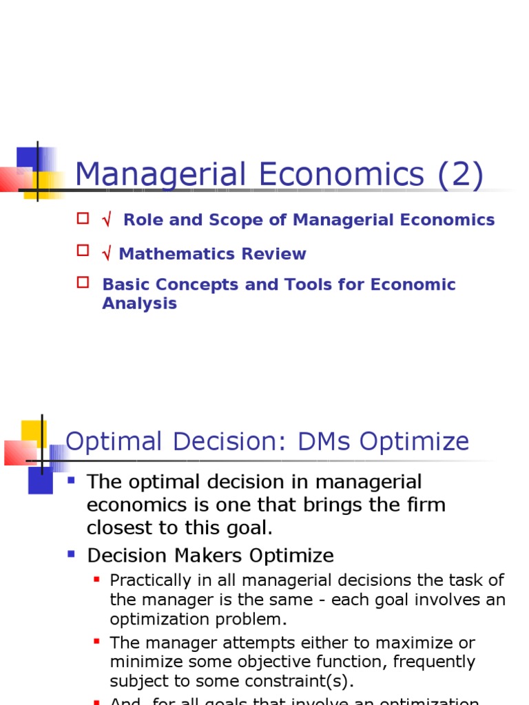 Managerial Economics Optimization Techniques Pdf Marginal Cost