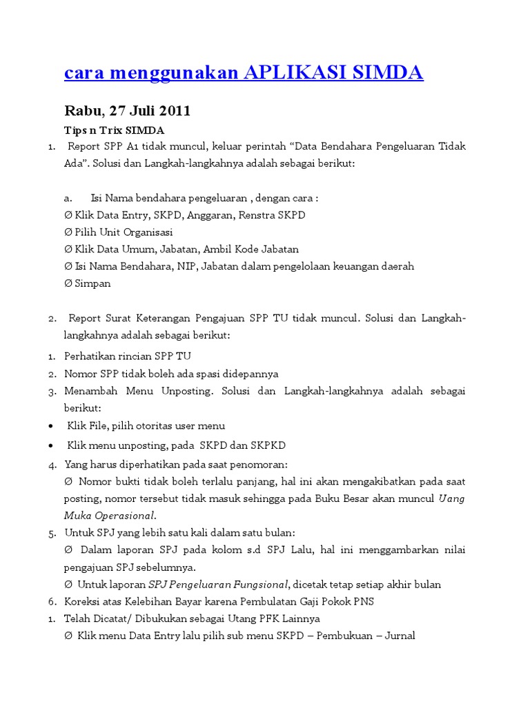 Cara Menggunakan APLIKASI SIMDA | PDF