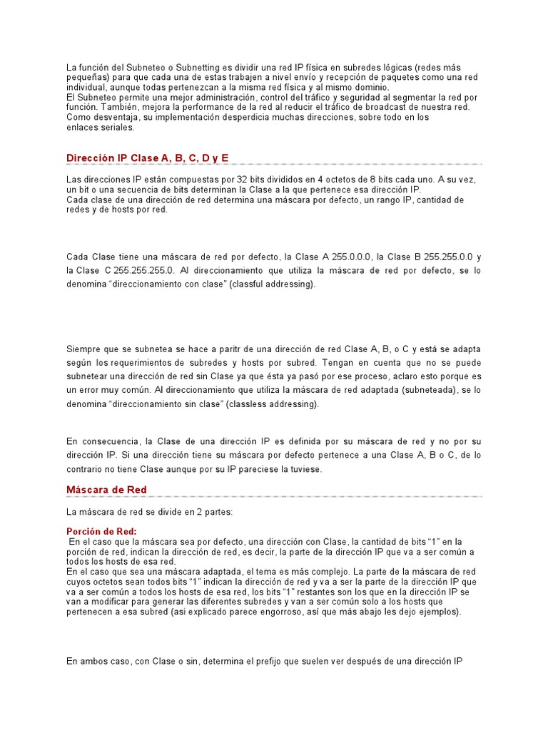 La Función Del Subneteo o Subnetting Es Dividir Una Red IP Física en ...