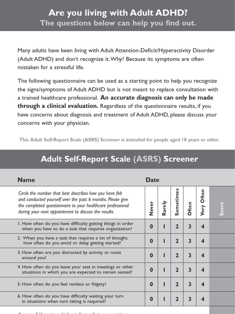 Adhd Add Adult Test | Download Free PDF | Adult Attention Deficit ...