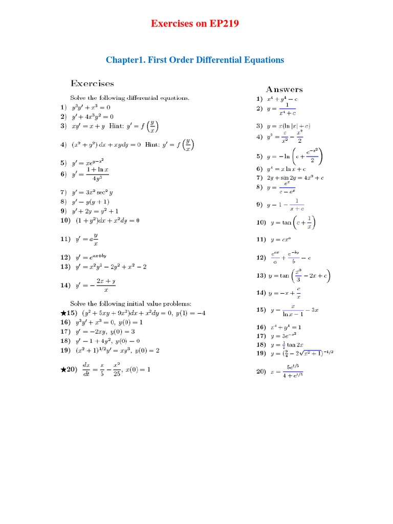 Differential Equations Exercises Guide | PDF | Science & Mathematics
