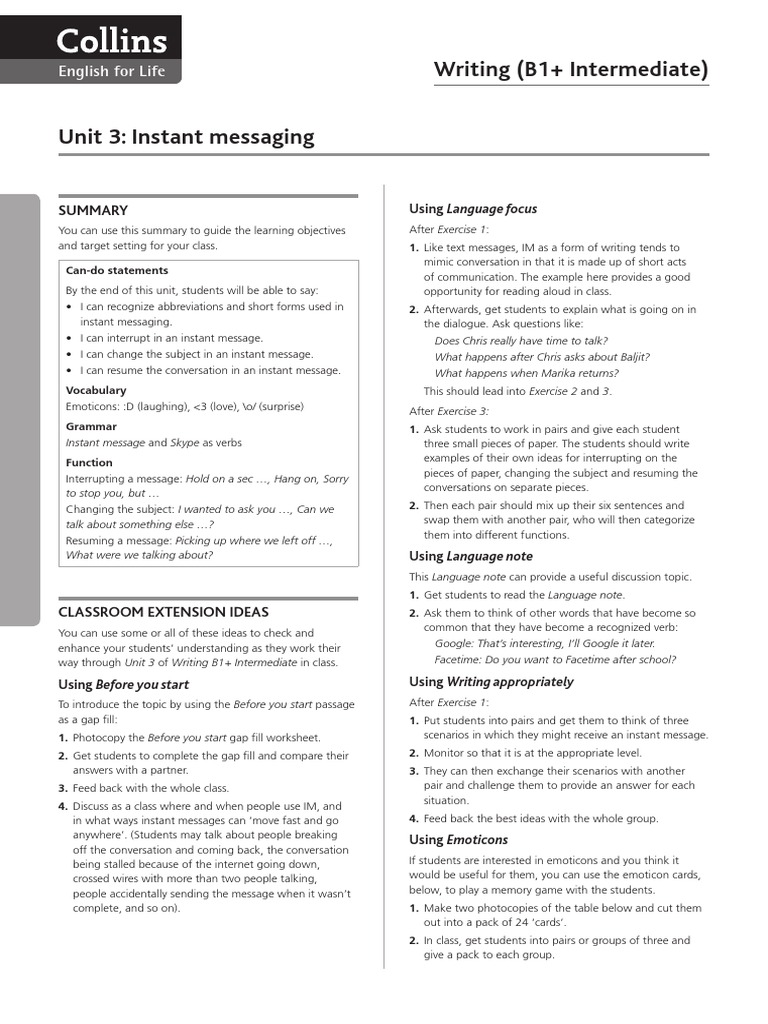 Writing B1 Unit 3 | PDF