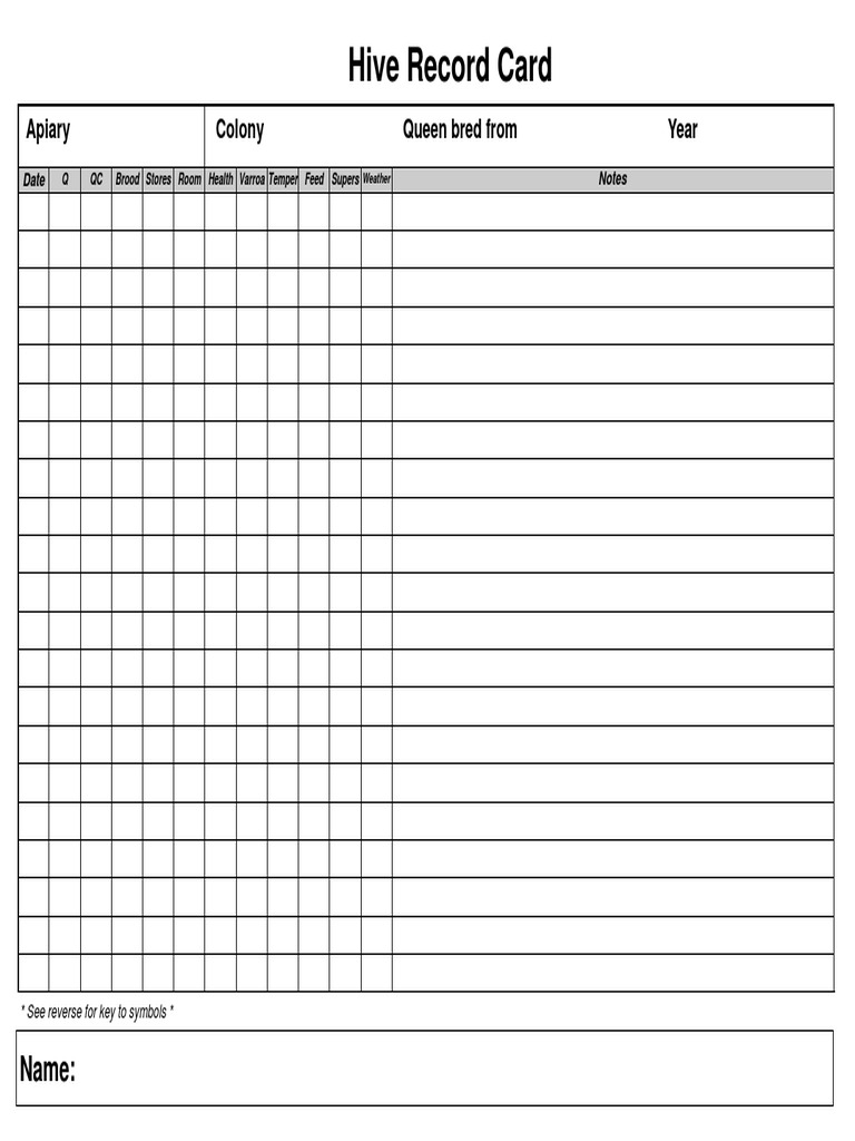 Hive Record Card MASTER | PDF | Beehive | Beekeeping
