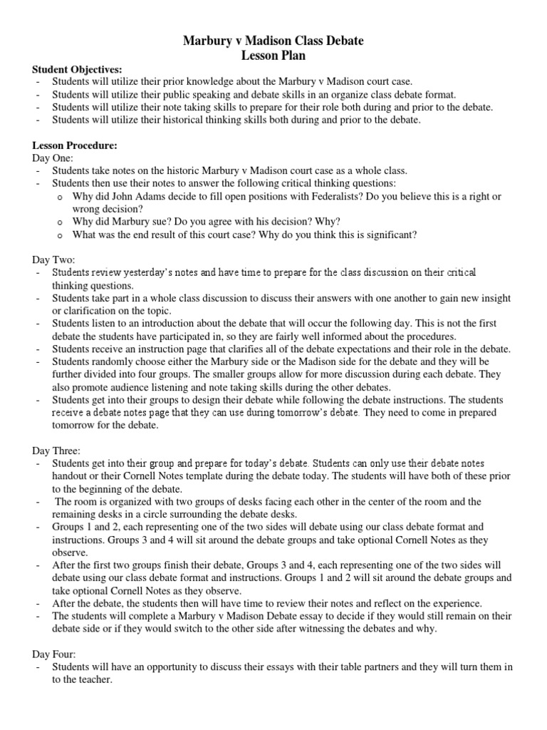 Marbury V Madison | PDF | Marbury V. Madison | Lesson Plan