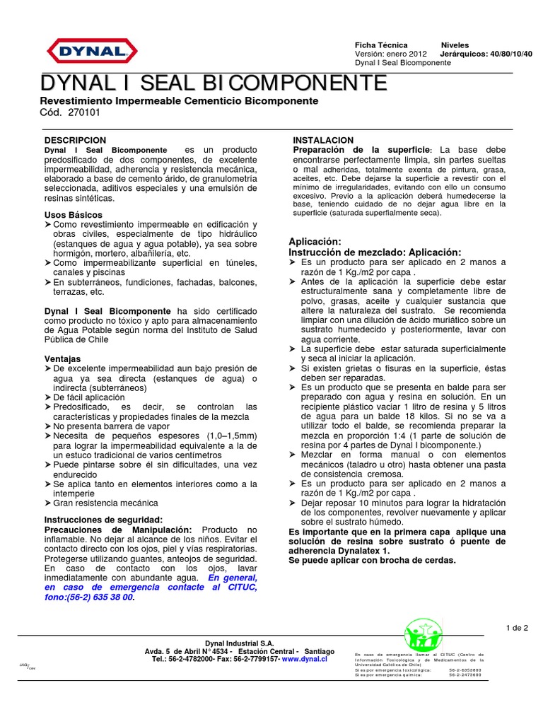 Dynal I Seal Bicomponente - Alternativa | PDF | Petróleo | Revestimiento