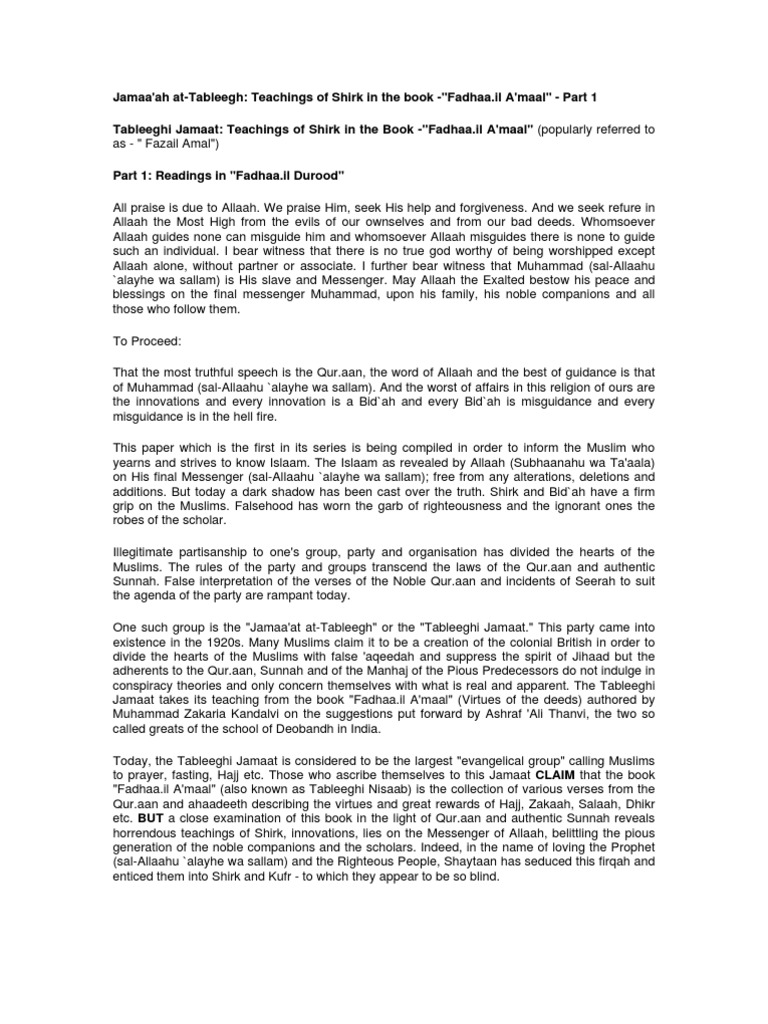 Tablighi Jamaat - Teachings of Shirk in The Book - Fazail Amaal Part 1 ...