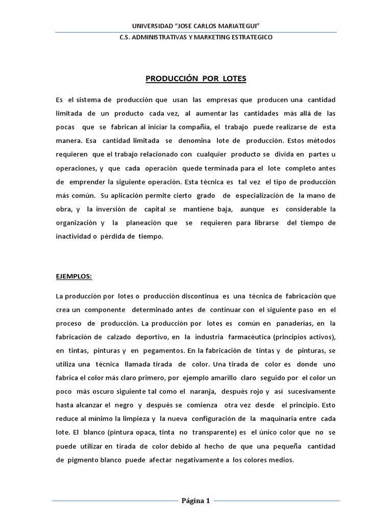 Producción Por Lotes | PDF | Industrias